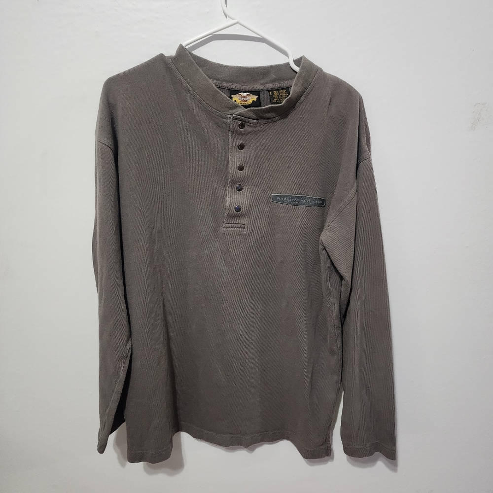 Men’s Harley Davidson Henley Long Sleeve Gray Pullove… - Gem